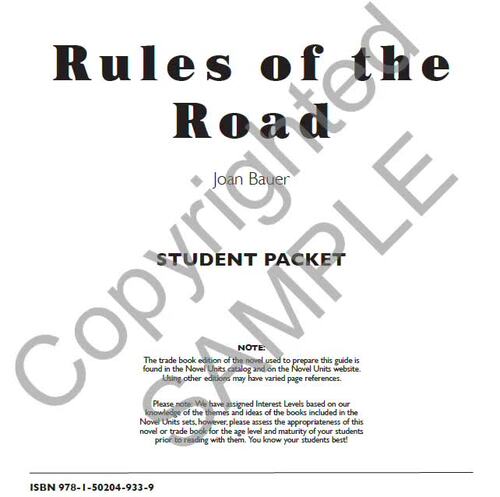 Rules of the Road Novel Units® Student Packet Novel Study | TPT