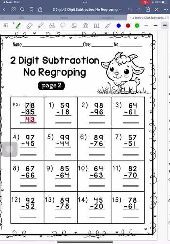 2 Digit and 2 Digit Subtraction No Regroping (theme cute goat) by Like ...