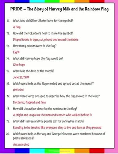 Pride - The Story of Harvey Milk Book Companion Comprehension Questions