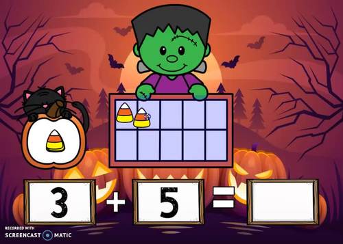 Add and subtract with candy corn Ten Frame Halloween Boom card Distance ...