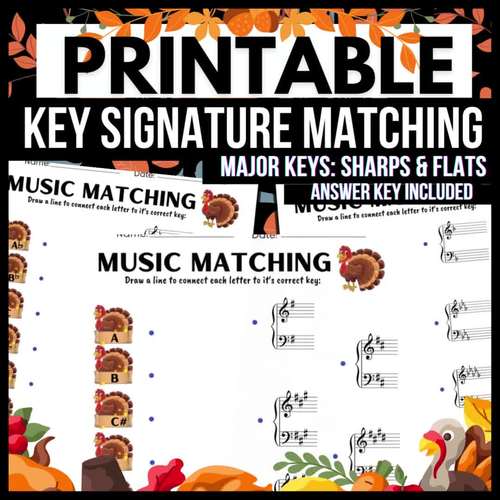 Thanksgiving Music Matching Key Signature Activity → All Major Keys ...
