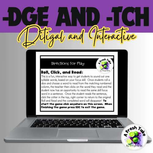 Digital Interactive Roll, Click & Read |Phonics Game| -DGE & -TCH ...