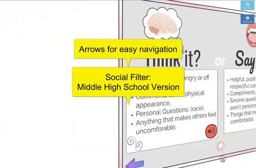 Boom Think it or Say it Social Filter Activity Middle School | TPT