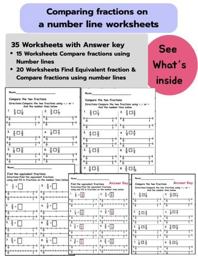 Comparing Fractions on a Number Line Worksheet | Grade 3-4 Math Activities