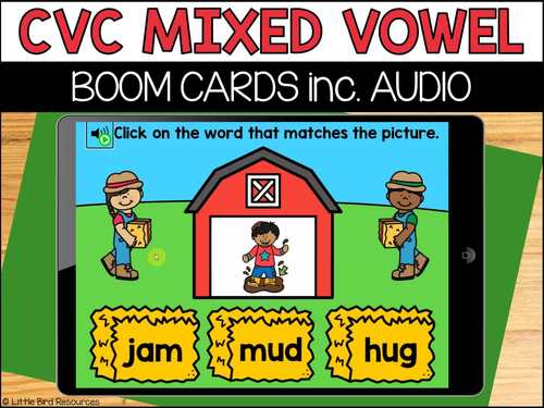 Farm CVC Words Phonics Boom Cards | Mixed Vowel Word & Picture Match