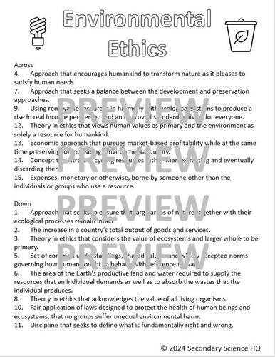 Environmental Ethics | Vocabulary Crossword and Wordsearch Puzzle