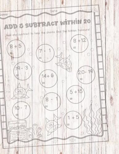 Shark Add and Subtract Within 20 Worksheets | Math Practice for K-1 Fluency