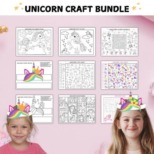 Unicorn Craft Kid Activity Bundle | Unicorn Coloring Pages | Unicorn ...