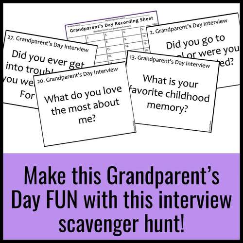Homeschool Grandparents Day Interview Scavenger Hunt Grandparent's Day ...