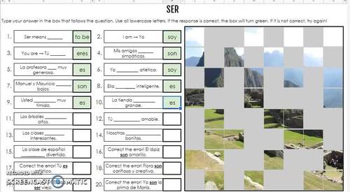 Ser Mystery Picture Short Answer Version Conjugation Practice | TPT