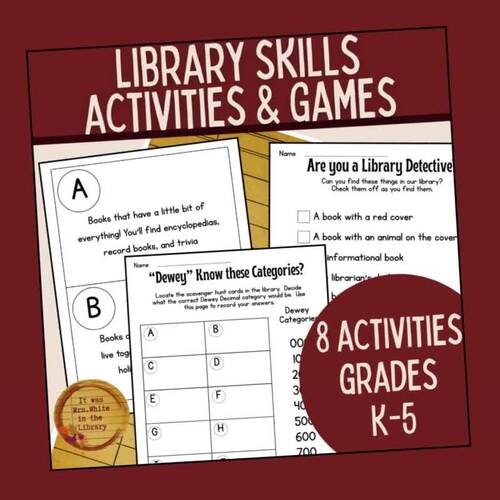 Library Scavenger Hunt Skills Activities Dewey Call Numbers Genres K-5