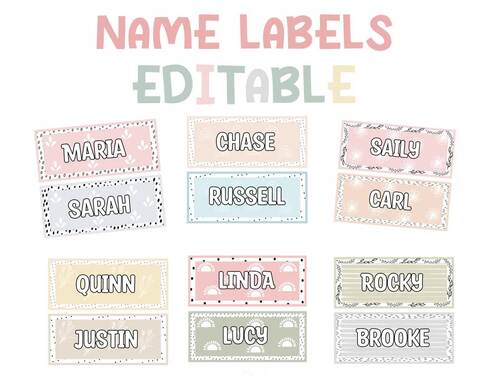 Printable Boho Neutral Student Name Tags, Editable Boho Classroom Labels