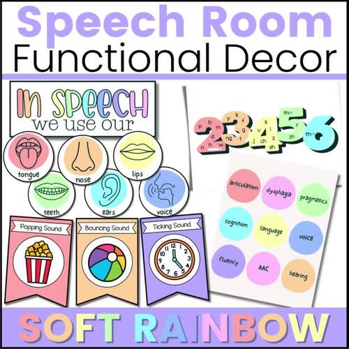 Speech Room Decor - Posters, Bulletin Board, Door Signs - Soft Rainbow