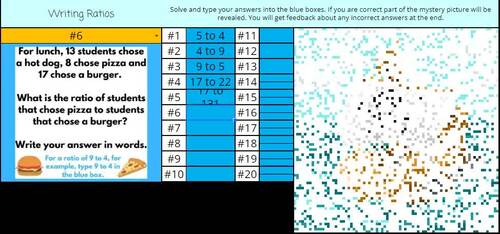 Writing Ratios Pixel Art Digital Mystery Picture by Pick Up and Go ...