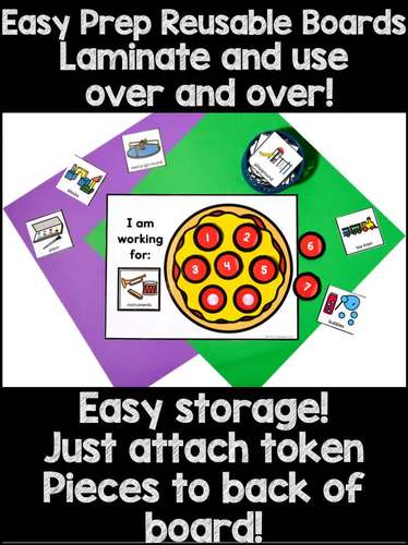 Pizza Token Board ABA Positive Behavior Support with reinforcer icons