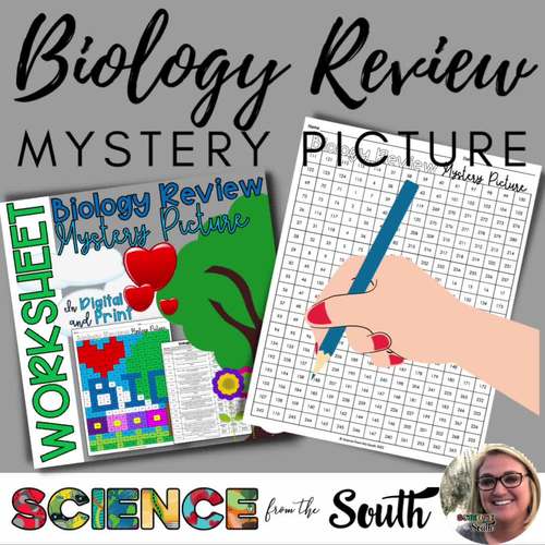 Biology EOC Review Activity Mystery Picture Worksheet in Digital and Print