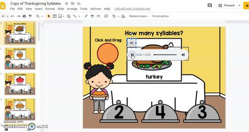 Thanksgiving Syllables Google Slides with Audio Distance Learning
