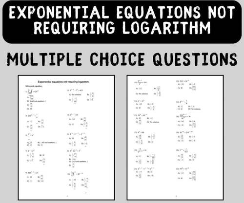 Exponential Equations not Requiring Logarithm No Prep Multiple Choice ...