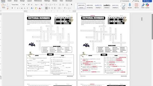 7th/8th Grade Math Halloween Activity Printable Crossword Puzzles