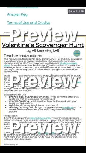 Valentine's Scavenger Hunt - Grades K-2 - SOR aligned by AB Learning LAB