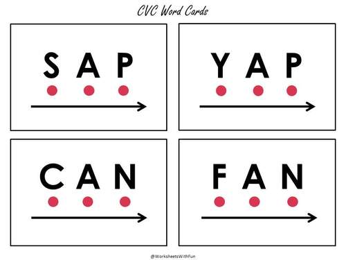 CVC Word Flashcards, CVC Blending Cards, Reading CVC, Phonics Printable ...
