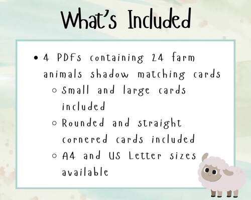 24 Farm Animal Matching Shadow Card Game | Matching Activities ...