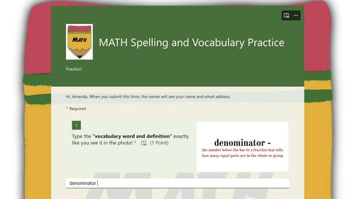 Math Vocabulary Practice: Fraction Microsoft & Google Forms (Auto-graded)