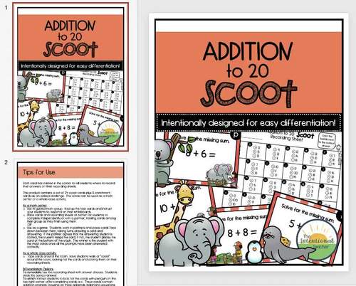 Addition to 20 Scoot (Task Cards) - Differentiated | TPT
