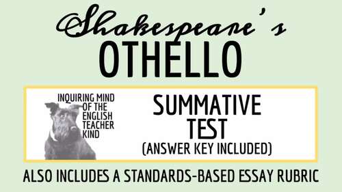 Shakespeare's Othello Test and Answer Key for High School | TPT