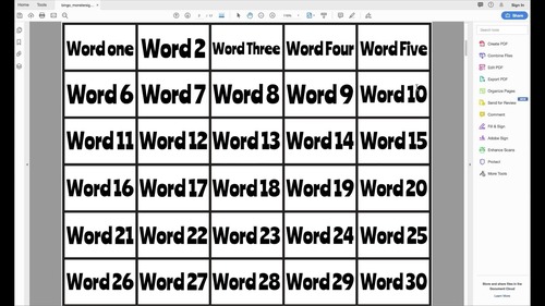 Bingo Editable Sight Word Set - Editable PDF • 30 unique cards • Monsters!