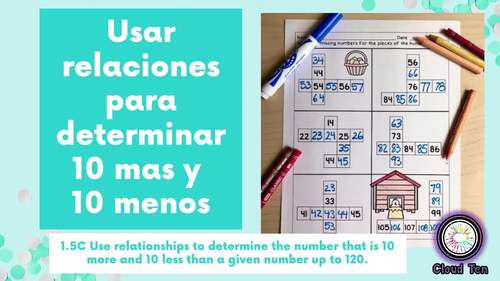 Usar relaciones para determinar 10 más y 10 menos by Cloud Ten | TPT