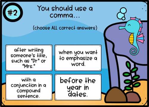 Comma Rules Grammar Review Boom Cards™ Digital Task Cards by Mrs ...