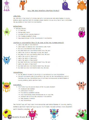 Roll the Dice Monster Creation Project by Mlles One Stop Shop of Treasures