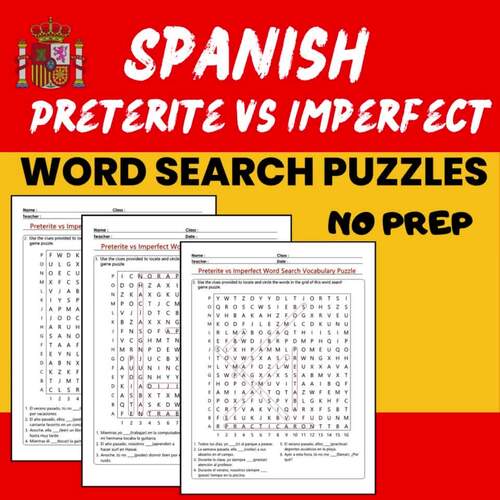 No Prep Preterite vs Imperfect Puzzles Word Search Vocabulary 6 Worksheets
