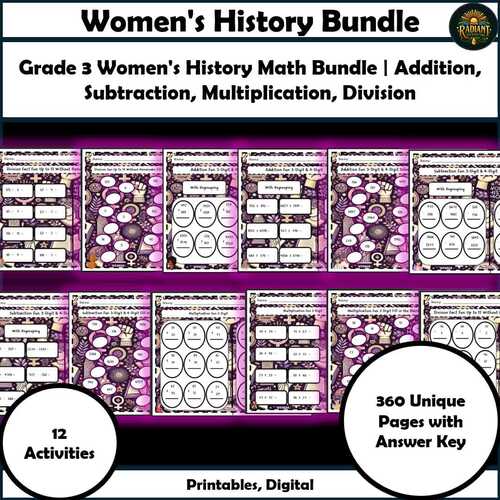 Grade 3 Women's History Bundle | Addition, Subtraction, Multiplication ...