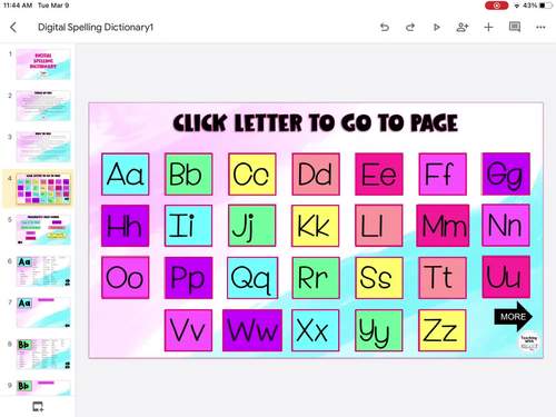Digital Spelling Dictionary | Personal | Google Slides and PowerPoint
