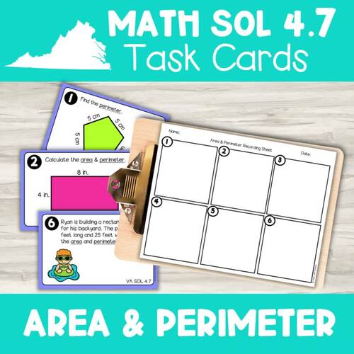 VA Math SOL 4.7 Task Cards | Area & Perimeter Geometry | Virginia |Math ...
