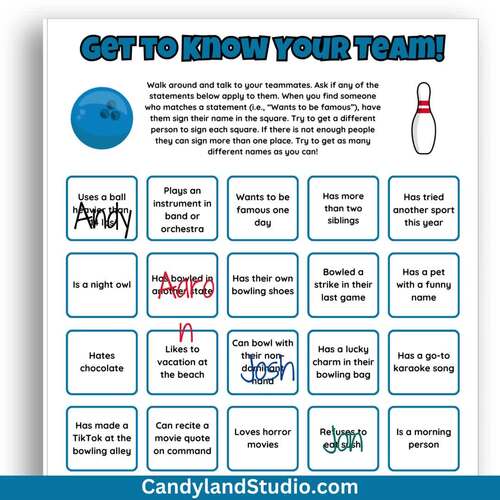 Bowling Find Someone Who Team Building Bingo Ice Breaker Game Printable