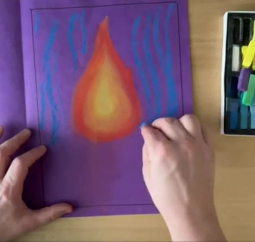 Elementary Art Lesson Plan. Warm & Cool Colors with Pastel Campfires