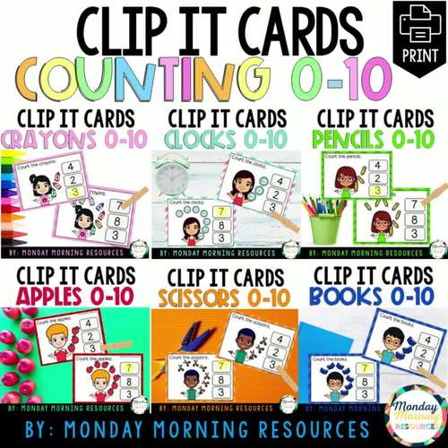 Counting 0-10 Back to School Clip it Card Bundle Kindergarten Math ...