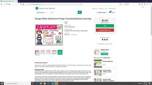 Subtraction Finger Counting for Google Slides Distance Learning by ...