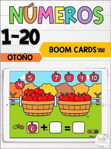 Numbers 1-20 Boom cards in Spanish, Números 1-20, Fall theme, otoño