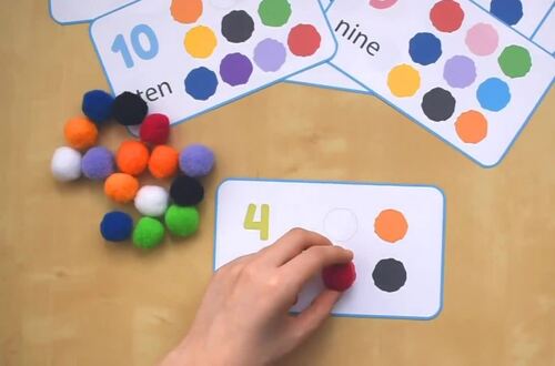 Counting and Matching Color Activity with Pompoms, Numbers 1-10, Fine Motor