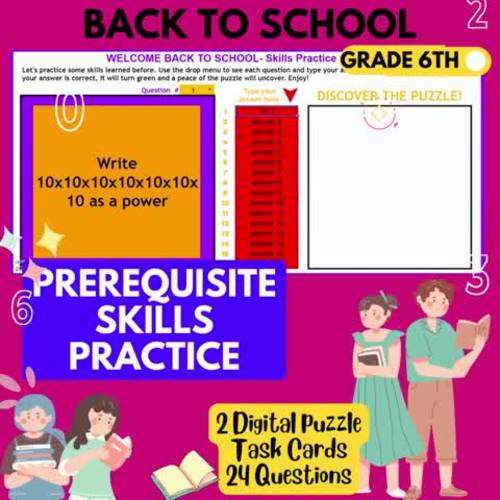 Back to School - 6th-grade MATH SKILLS | Digital Task Cards Puzzles