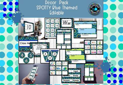 CLASSROOM DECOR I BLUE DOTTED DESIGN I labels, signs, posters and charts