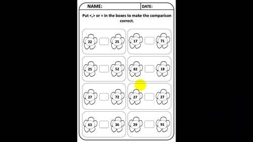 Comparing Numbers up to 100 greater than, less than with spring theme