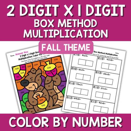 2 Digit x 1 Digit Multiplication Box Method Color by Number Area Model ...