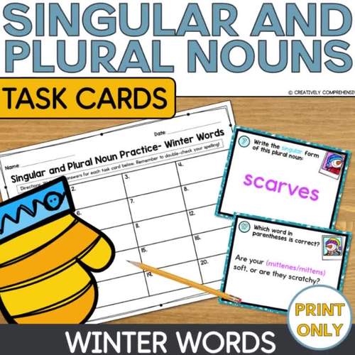 Singular and Plural Noun Task Cards - Winter Words - PRINT ONLY | TPT