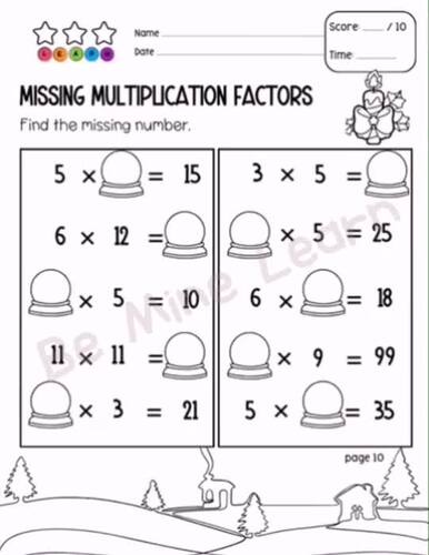 Missing Multiplication Factors Worksheets | Missing Numbers | Winter Theme