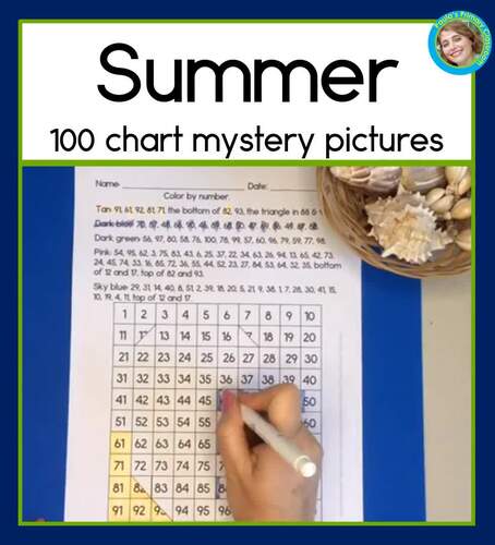 Summer Beach 100s Chart Mystery Pictures Blank and Numbered 100 Charts